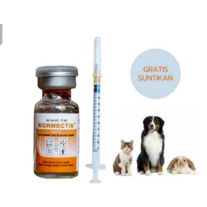 Wormectin 2 ML & Suntikan WORMECTINE Obat Jamur Parasit Cacing Kucing ...