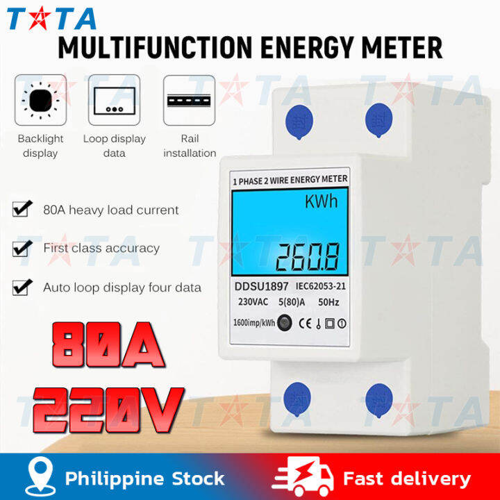 80A Single Phase Electric Energy Meter Power Meters Voltmeter Digital ...