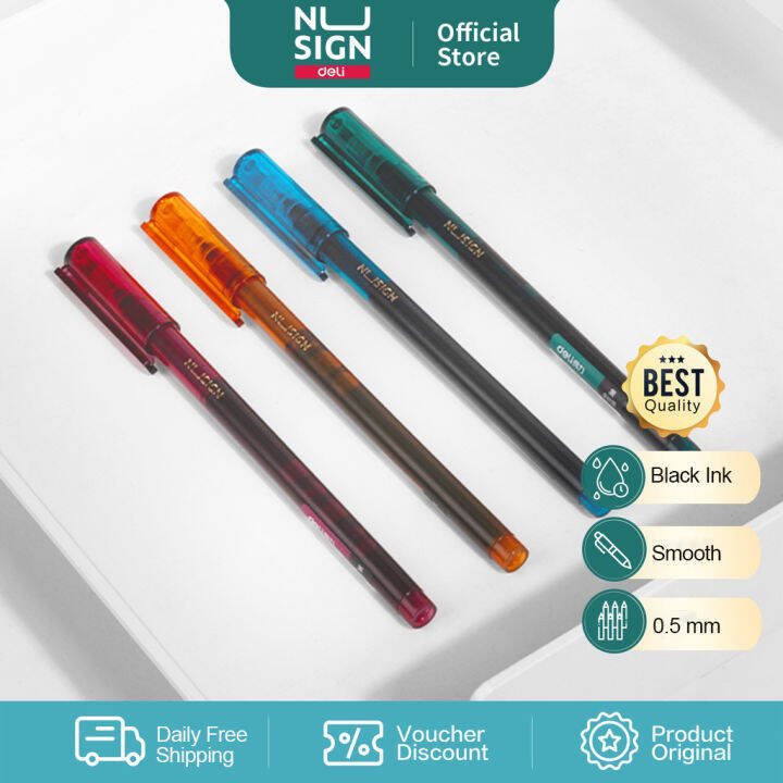 Nusign NS766 Gel Pen 0.5mm Black Ink Straight Liquid Ballpen Writing ...