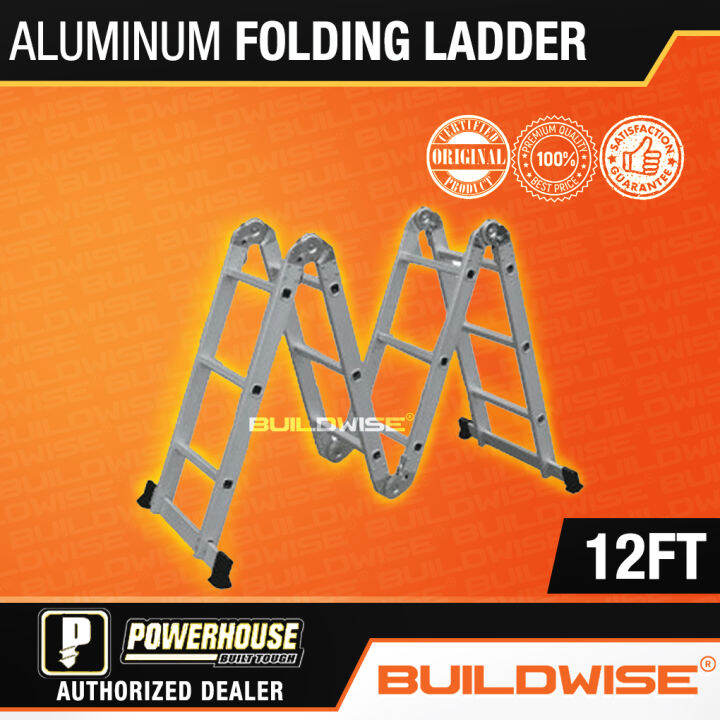 Powerhouse Aluminum Folding Ladder 12 FT「BUILDWISE®」 | Lazada PH