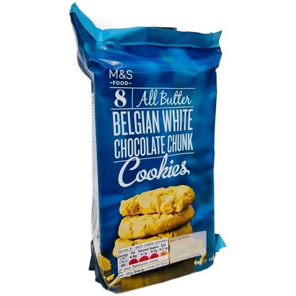 Marks and Spencer 8 All Butter Belgian White Chocolate Chunk Cookies ...