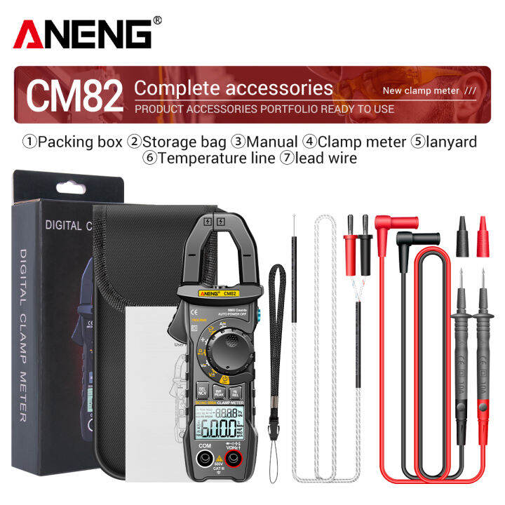 ANENG CM82 Digital Clamp Meter 6000 Counts True RMS NCV Universal Meter ...