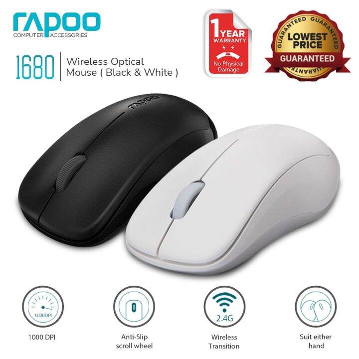 Rapoo 1680 2.4G Quiet Wireless Mouse Portable USB Receiver Long Range ...