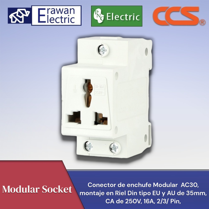 ปลั๊ก3ตา AC30 Din Rail 3 Plug 10to16A 250V Multifunction Modular Socket universal power electric ...