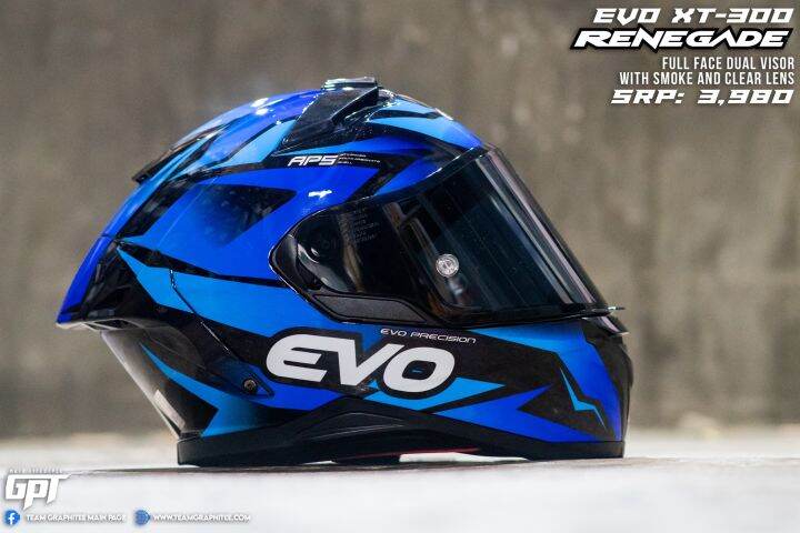 EVO XT-300 RENEGADE BLUE FULL FACE DUAL VISOR WITH FREE CLEAR LENS ...