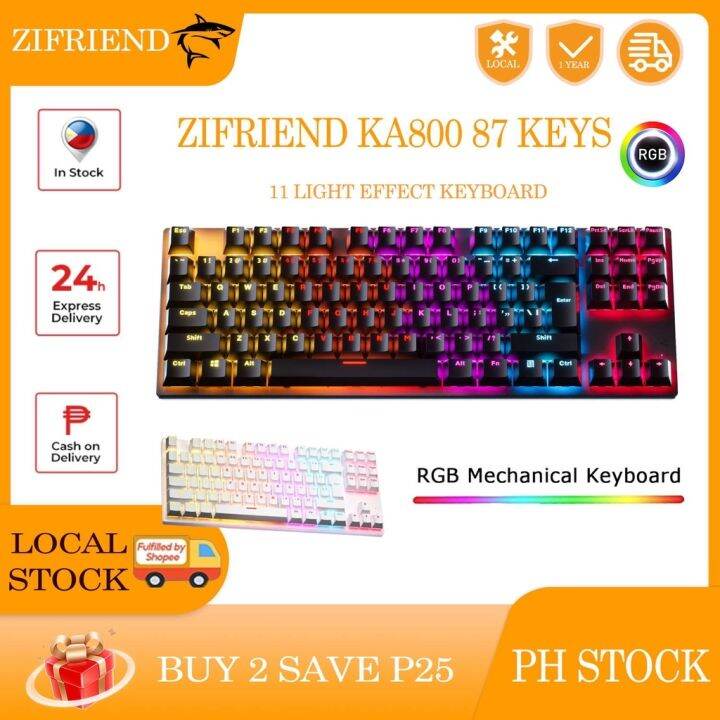 New 2023 ZIFRIEND KA800 Real Mechanical Keyboard 87 Keys Blue Switch ...