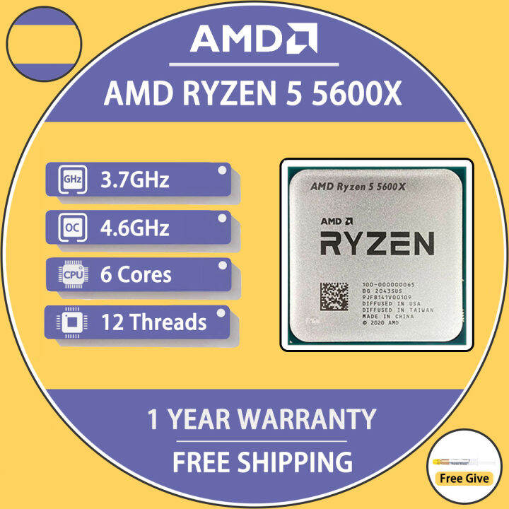 AMD Ryzen 5 5600X R5 5600X 3.7 GHz Six-Core Twelve-Thread CPU Processor 7NM 65W L3=32M 100 ...