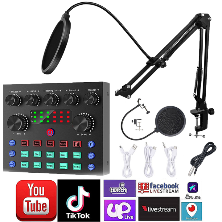 V8S Sound Card Complet Set With Microphone Condenser Set Mixer ...