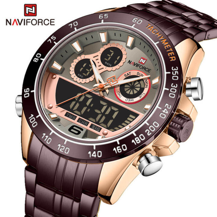 NAVIFORCE LED Watches Men Top Brand Luxury Gold Stainless Steel Sports ...