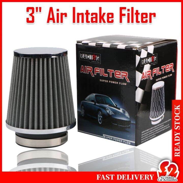 3" Air Cleaner High Flow Car Trunk Racing Cold Air Intake Filter Cone ...