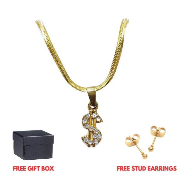 Iced Out Dollar Sign Pendant and Snake Chain Necklace for Men | Lazada PH