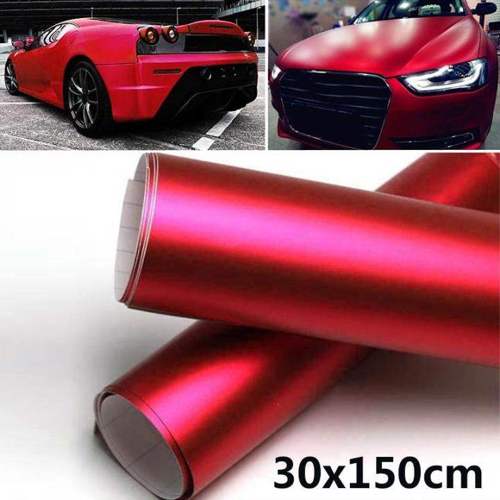 30*150cm Satin Matte Chrome Metallic Red Vinyl Film Wrap Car Sticker ...