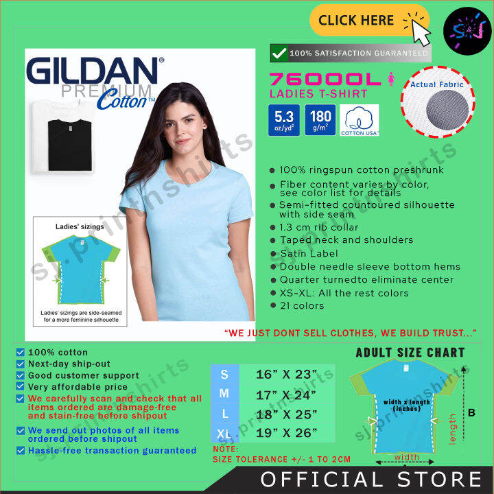 Gildan Premium Cotton 76000L LADIES Plain TShirt (White Black) | Lazada PH