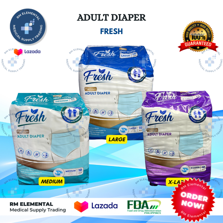 ADULT DIAPERS MEDIUM, LARGE, X-LARGE 37" - 49" 10PCS - FRESH - UNISEX ...