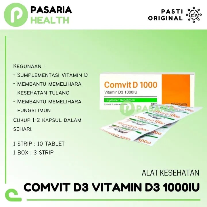 COMVIT VITAMIN D3 1000UI/Suplemen D Kesehatan/Obat Novapharin Per Strip ...