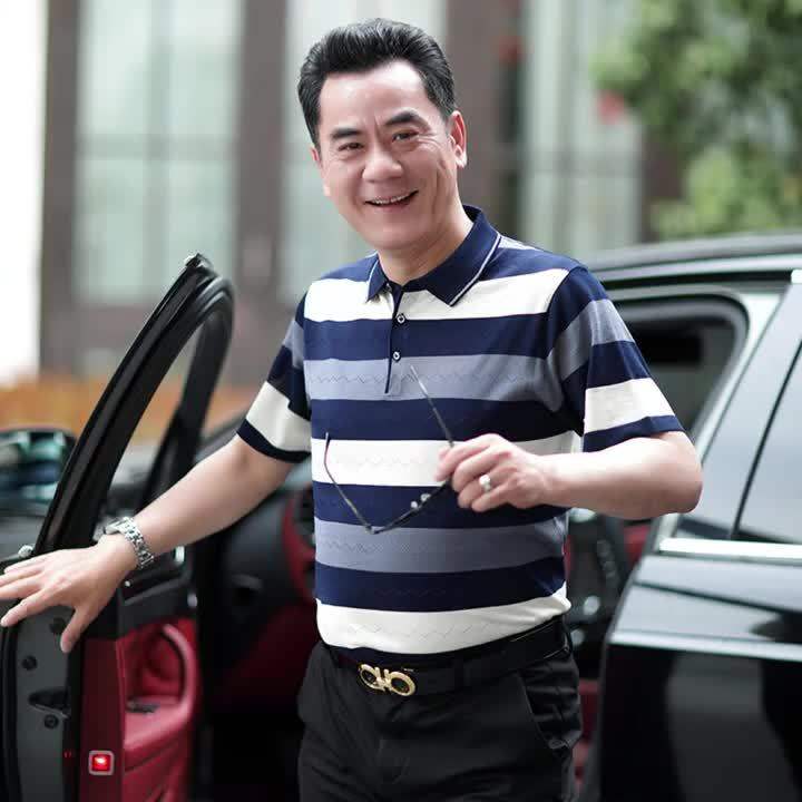 901A ฤดูร้อนวัยกลางคนแขนสั้น T เสื้อเชิ้ตผู้ชายผ้าไหมน้ำแข็งทรงหลวม polo เสื้อเชิ้ตเสื้อผ้าฤดู ...