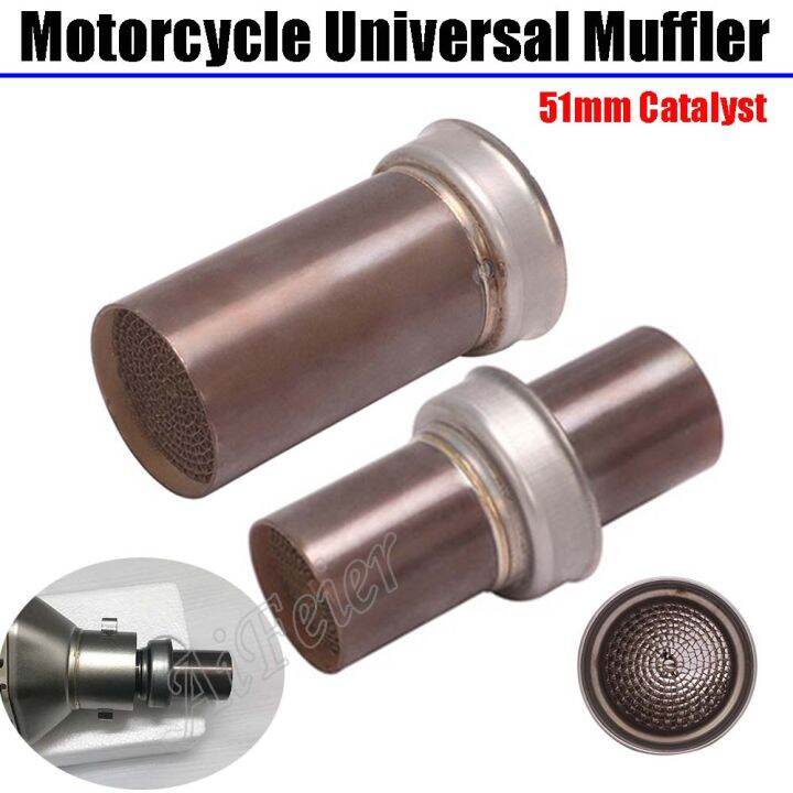 51mm Universal Motorcycle Exhaust Muffler Three-way Catalytic Back ...