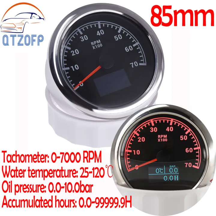 85มม. กันน้ำ3 In 1 Tachometer Gauge 0-7000 RPM Tachometer LED อุณหภูมิ ...