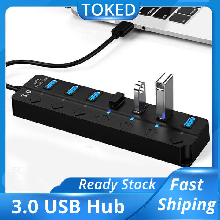 7 Port USB Hub USB 3.0 Data Hub with Switches, Lights and 30cm ...