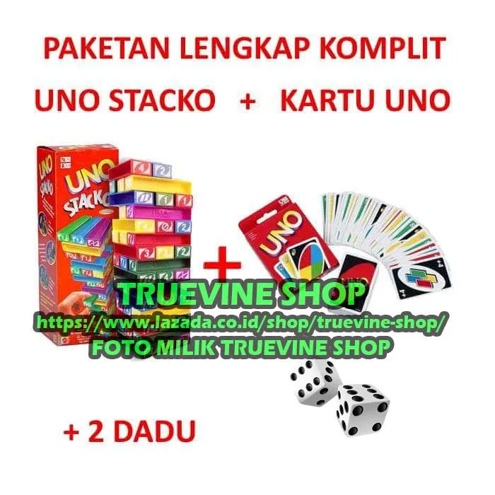 Paket UNO Stacko dan Kartu UNO Card dan 2 Dadu - Paketan Super Lengkap ...