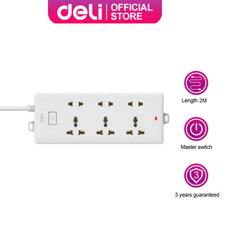 Deli E18339 02 Extension Cord 6 Gang Household Power Strip White Lazada Ph