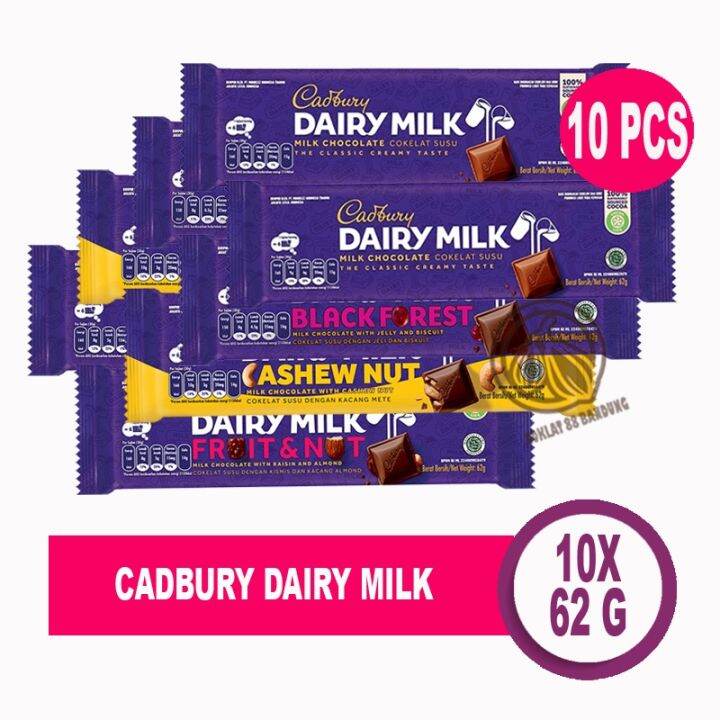 CADBURY DAIRY MILK 62 GR/GRAM X 10 PCS, COKELAT CADBURY 62G/GR ISI 10PC ...
