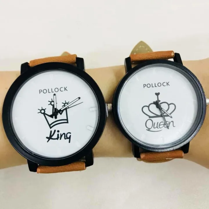 CXS Geneva Pollock King and Queen Analog Faux Leather Band Couple Watch ...