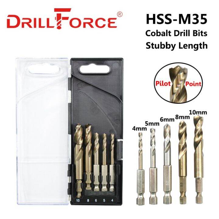 Drillforce 5pcs Cobalt Drill Bit Set Hss Twist M35 Stubby Length Pilot ... Drillforce 5pcs Cobalt Drill Bit Set Hss Twist M35 Stubby Length Pilot ...