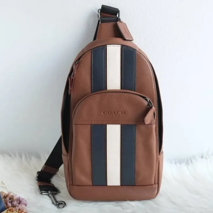 Coach F49318 Houston Pack With Varsity Stripe Sling Bag - Brown Saddle ...