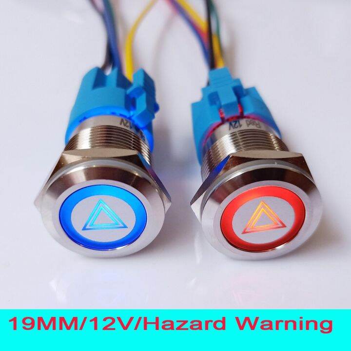 19mm 12V LED Illuminated Emergency Hazard Warning Flash Light Car Push ...