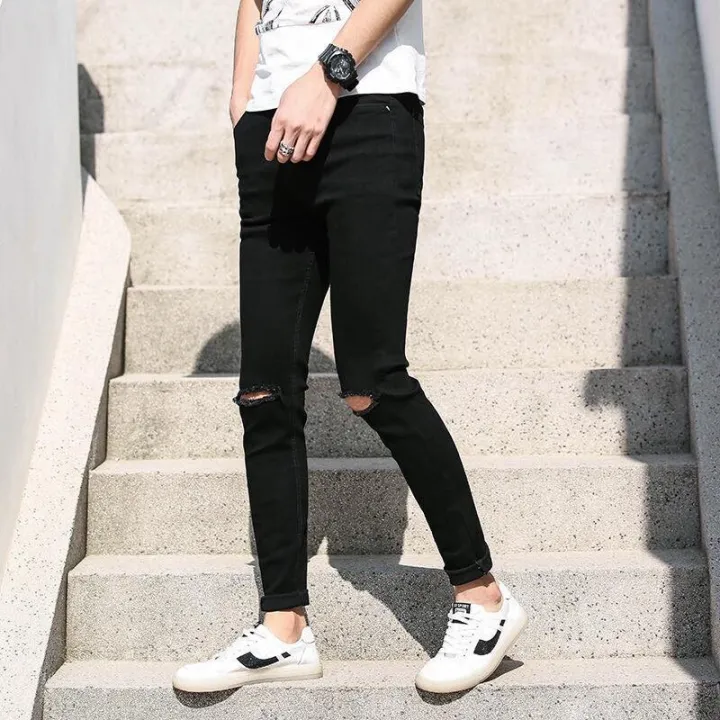 Maong Men's Tattered Ripped Black Jeans Pants 5509# | Lazada PH