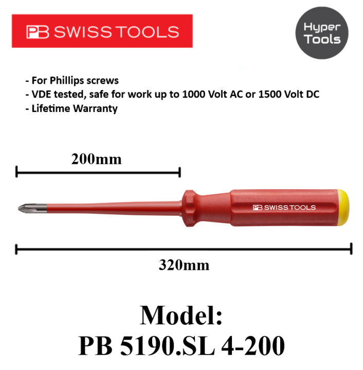 PB Swiss Tools (Switzerland) Class 1000V VDE Insulated Screwdriver (PH4 ...