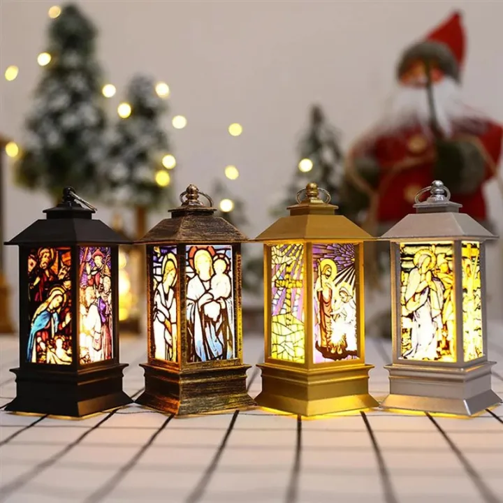 【God's House】Christmas LED Storm Lantern Church Jesus Pattern Simulated ...