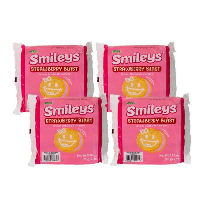 Smileys Strawberry Blast Cream Sandwich Cookies 20g x 10 - Pack of 4 ...