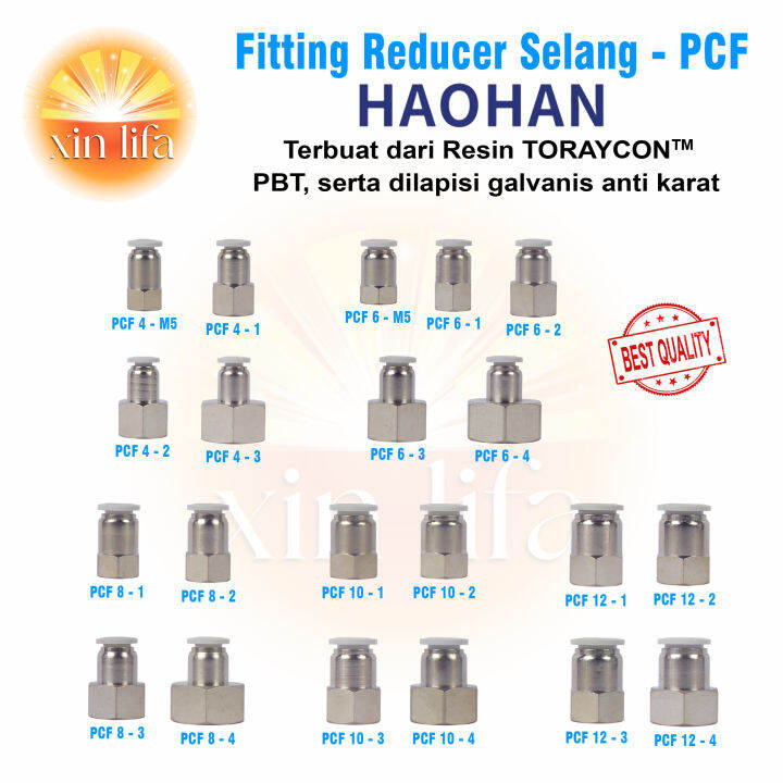 PCF Nepel Angin Fitting Pneumatic Lurus Female Selang 6mm Drat 1/8 ...
