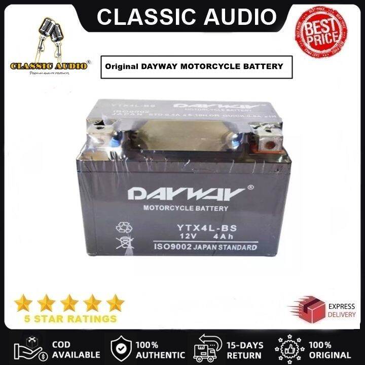 Original DAYWAY MOTORCYCLE BATTERY By Classic Audio- 2.5L 3L 4L 5L 6.5L 7L 7A ETC.⭐⭐⭐⭐⭐ | Lazada PH