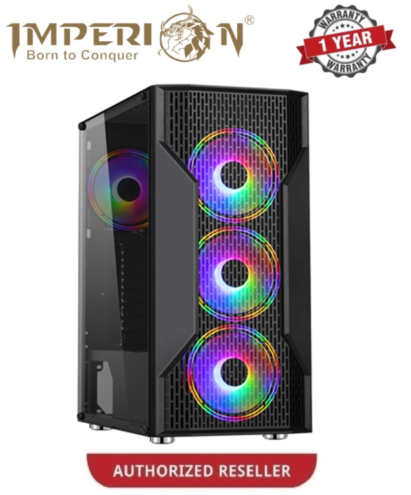 IMPERION Kinetic 364 ATX Tempered Glass CASING WITH 3 RGB FAN | Lazada
