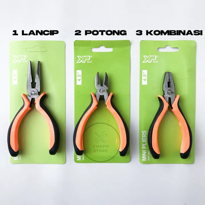 XP TOOL tang kombinasi lancip potong mini 4,5" inch linesman diagonal long nose pliers tang knip ...