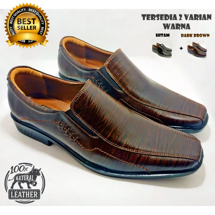 Sepatu Kantor Pria Slip On 100% Kulit Sapi Tekstur Serat Kayu Model ...