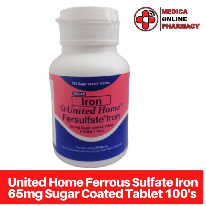 United Home Ferrous Sulfate Iron 65mg Sugar Coated Tablet 100's Anti ...