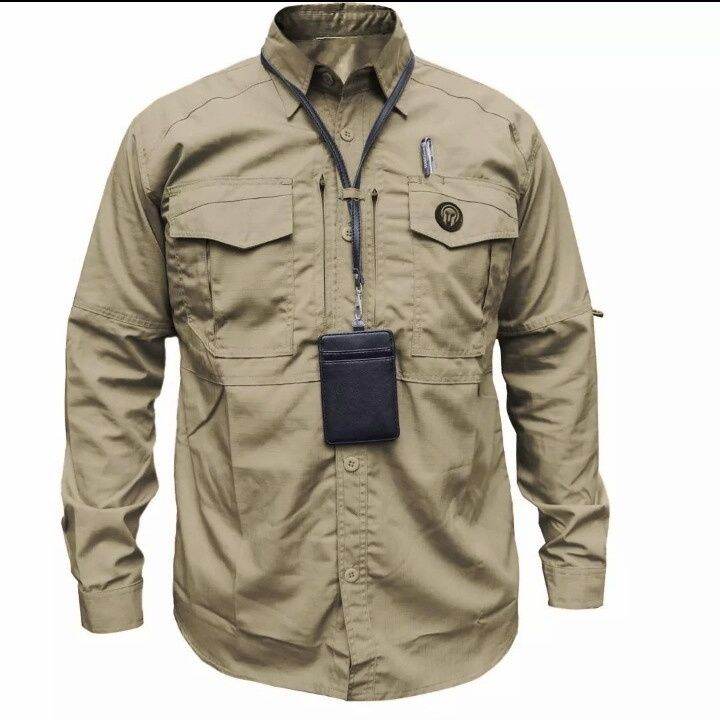 Kemeja Tactical MTAC Lengan Panjang Warna Cream PDL Kerja Lapangan Custom Bordir | Lazada Indonesia