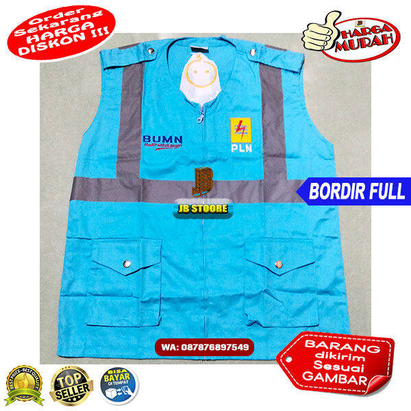Rompi PLN Pintar NEW MODEL / Rompi Kerja Bordir PLN / Rompi PLN Bordir ...
