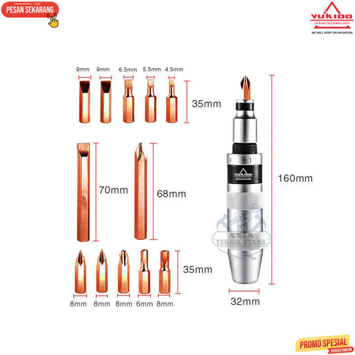 Obeng Ketok Putar Set 12 Pcs Vessel Impact Screwdriver Set Box Besi by ...