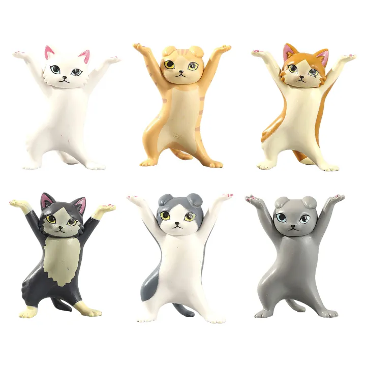 Microgood 6ชิ้น/เซ็ตแมวแกะสลักของขวัญวันเกิดการ์ตูนพีวีซีตกแต่งโต๊ะแมวเต้นรำผู้ถือดินสอสำหรับ ...