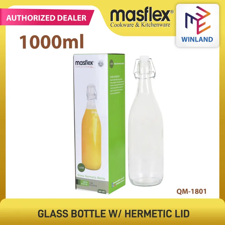 MASFLEX by Winland Clear Glass Bottle w/ Hermetic Lid 1000ml Swing top ...