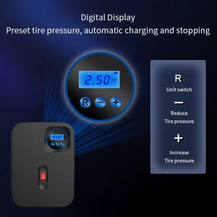 12v Digital Car Tire Inflator Electric Mini Air Compressor Pump 150 PSI LED Lamp Wireless Air ...