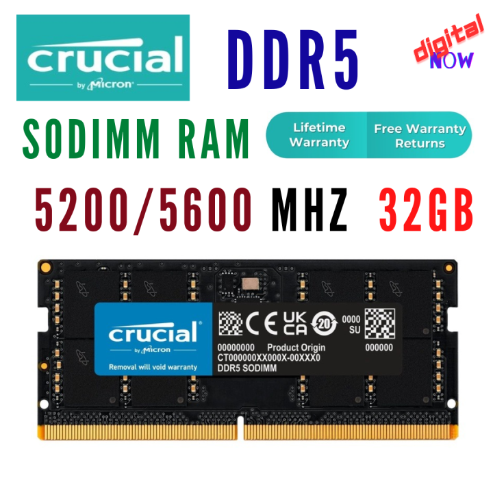 Crucial DDR5 SODIMM RAM For Laptop 8GB/16GB/32GB 4800MHz 5200MHz ...