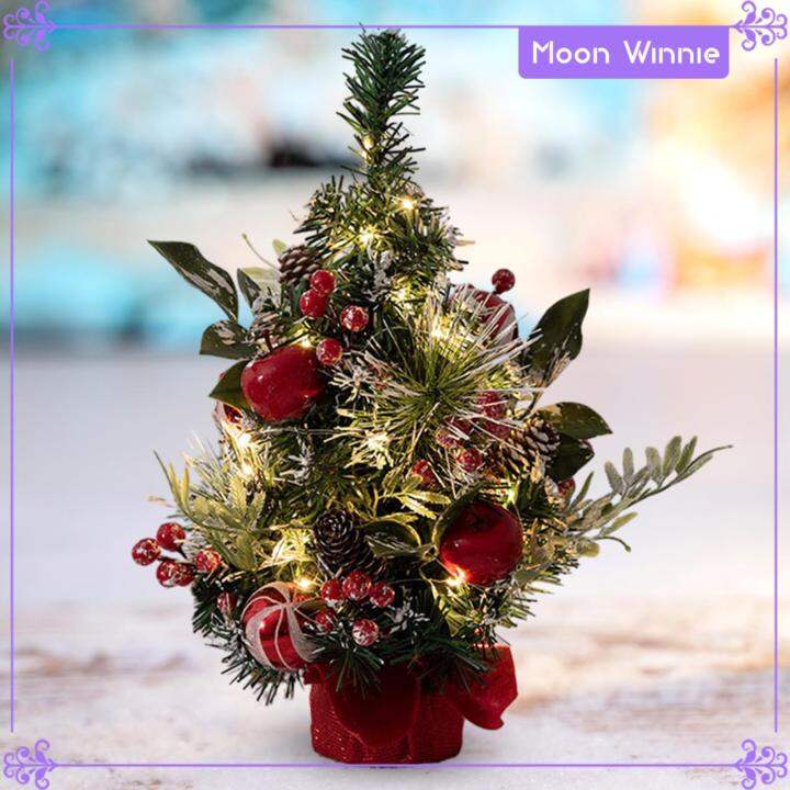 Moon Mini Christmas Tree Decor Small DIY Snow Flocked with Light ...