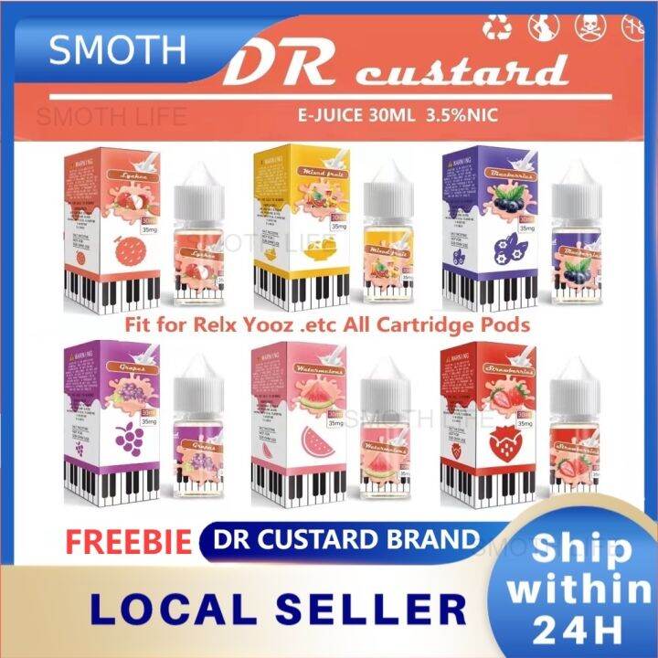 RELX Juice YOOZ Vape Juice Salt Nic Juice 30ml 35MG Refill In Any Cartridge Pods DR CUSTARD ...