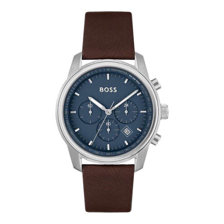 Jam Tangan Pria Hugo Boss Trace 1514002 Chronograph Blue Dial Brown ...